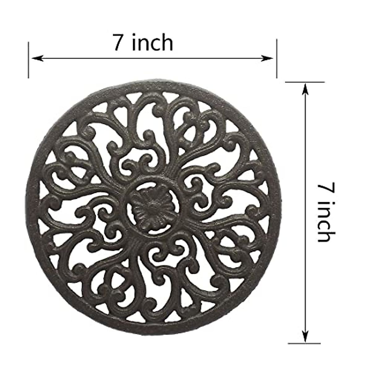 Cast Iron Trivet, Vintage Cutout Pattern Cast Iron Insulation Pad, Dutch Oven Trivet, Removable Rubber Legs Cast Iron Trivet, 2 Pack 7 Inches Trivet, Plates to Protect Table