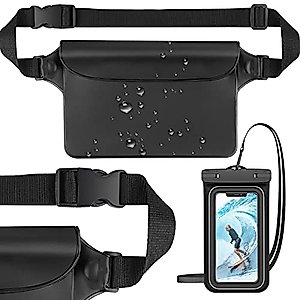 VEGO [2 Pack] Waterproof Pouch with Adjustable Waist Strap, Universal Floating Waterproof Phone Pouch for iPhone 13 12 11 Pro XR Xs 8 7 Galaxy S22 S21 S10 Note 10 up to 7" - Black+Black