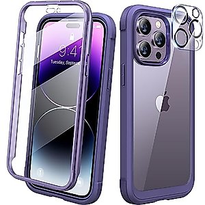 Diaclara Designed for iPhone 14 Pro Phone Case 6.1’’, [2023 Upgraded] Full Body Rugged Cover w/Built-in Anti-Scratch Screen Protector+9H Tempered Glass Camera Protector (Royal Purple)