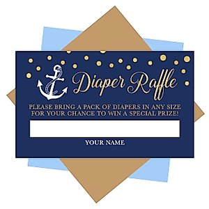 Hadley Designs 25 Baby Shower Diaper Raffle Tickets For Baby Shower Games To Play - Nautical Baby Shower Games Gender Neutral, Diaper Raffle Cards, Baby Raffle Tickets, Baby Shower Invitation Inserts