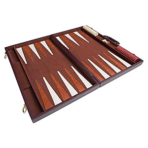 21-inch Backgammon Set - Brown Board and Playing Surface - White and Light Brown Points