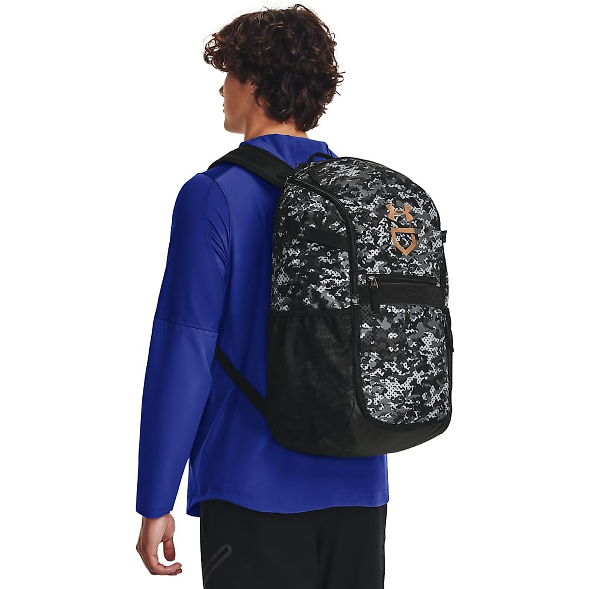 Under Armour Utility Baseball Backpack Print, (002) Black / / Metallic Gold, One Size Fits All