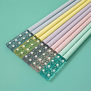 HELERKOL 5 Pairs Chopsticks Amber Cherry Blossom Pattern Multicolor Chopsticks Japanese Korean Non-slip Chopsticks Reusable Dishwasher Safe Yellow Pink Blue Green Purple Chopsticks