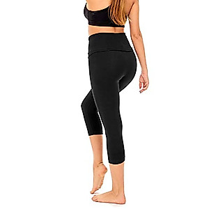 DEAR SPARKLE Fold Over Yoga Pants for Women Cotton Leggings Foldover High Waist Leggings Capri Plus Size (C7 F) (Black, X-Large)