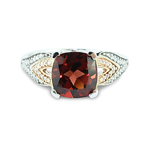 Belantina Heartland By Beverley Mitchell 10K Rose Gold with .925 Sterling Silver Cushion Cut Garnet & Diamond Accented Two Tone Flared Band Statement Ring