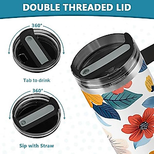 FRCSDIY Beautiful Flowers Insulated Tumbler with Handle and Straw Lid,40oz Leakproof Stainless Steel Cup BPA-Free Water Bottle