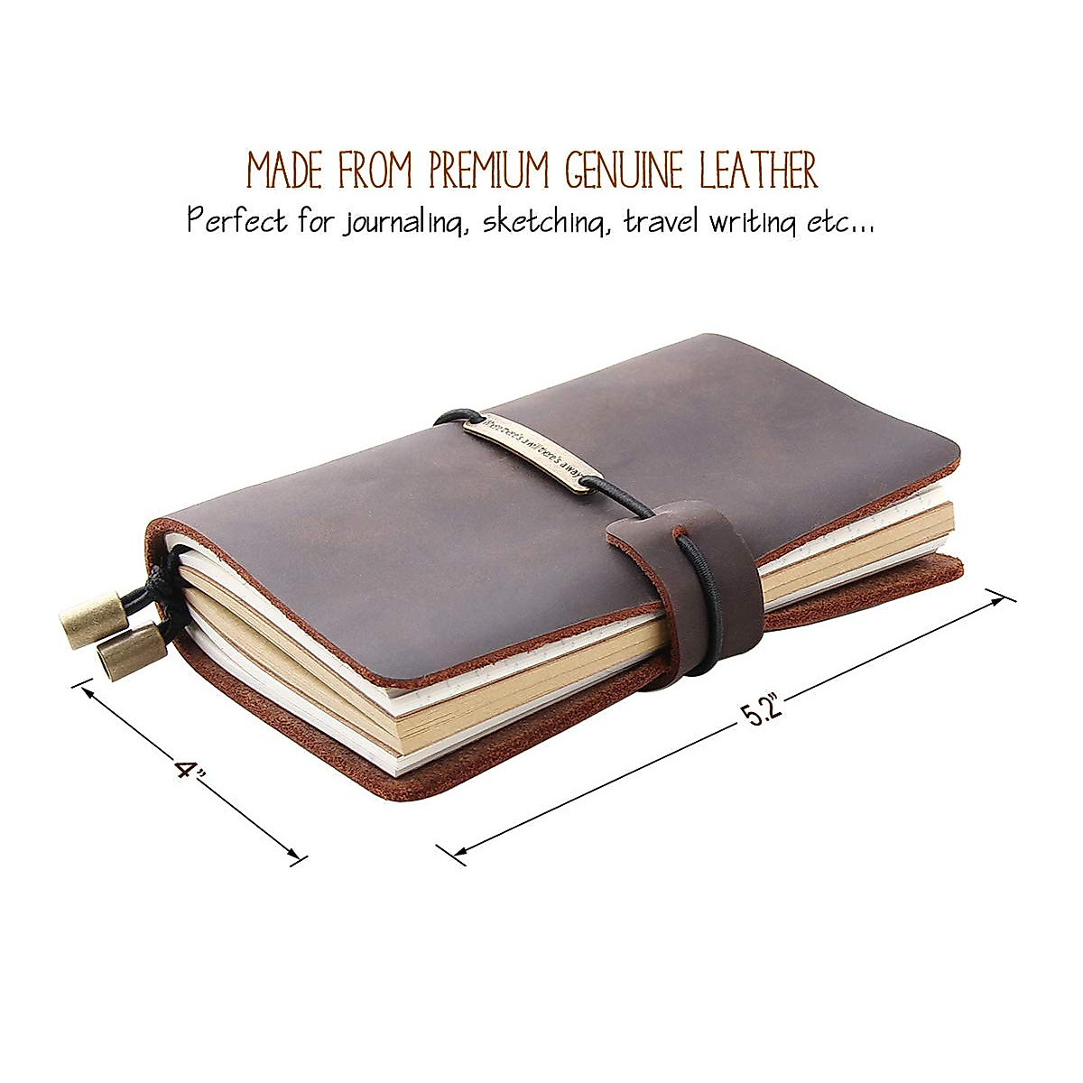 Refillable Handmade Travelers Notebook, Leather Travel Journal Notebook for Men & Women, Perfect for Writing, Gifts, Travelers, Small Size 5.2" x 4" Inches - Coffee