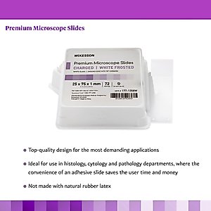 McKesson Microscope Slides - Charged, White Frosted, Ground Edged with 90° Corners, Pre-Cleaned Glass Slides, 72 Count