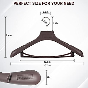DEDU Plastic Extra Wide Shoulder Suit Hangers for Men 20 Pack Width 17.3", Brown Sweater Hangers no Shoulder Bump Non Slip for Thick Sweaters, Clothes Hangers with Pants Bar 360° Swivel Metal Hook
