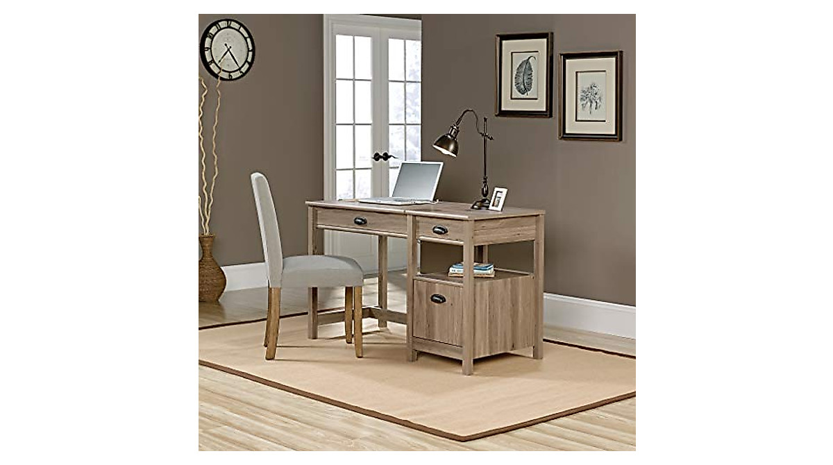 Sauder Harbor View Lift Top Desk Salt Oak – Sit/Stand Home Office Table
