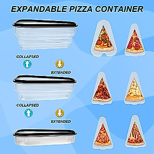 Pizza Storage Container Collapsible,Expandable Pizza Slice Container With lid Silicone Adjustable leftover Pizza Box Set with 6 Microwavable Serving Trays,Organization and Space Saver Reusable (1PACK-Black)