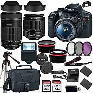 Canon EOS Rebel T7 DSLR Camera with 18-55mm+Canon EF-S 55-250mm f/4-5.6 is STM+case+128Memory Cards (24PC)