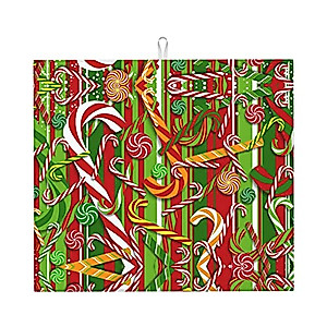 Merry Christmas Printed Drying Mat For Kitchen Ultra Absorbent Microfiber Dishes Drainer Mats Non-Slip Silicone Quick Dry Pad - 18 X 16inch