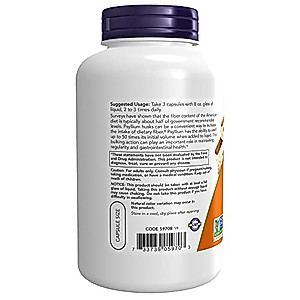 NOW Supplements, Psyllium Husk Caps 500 mg, Non-GMO Project Verified, Natural Soluble Fiber, Intestinal Health*, 200 Veg Capsules