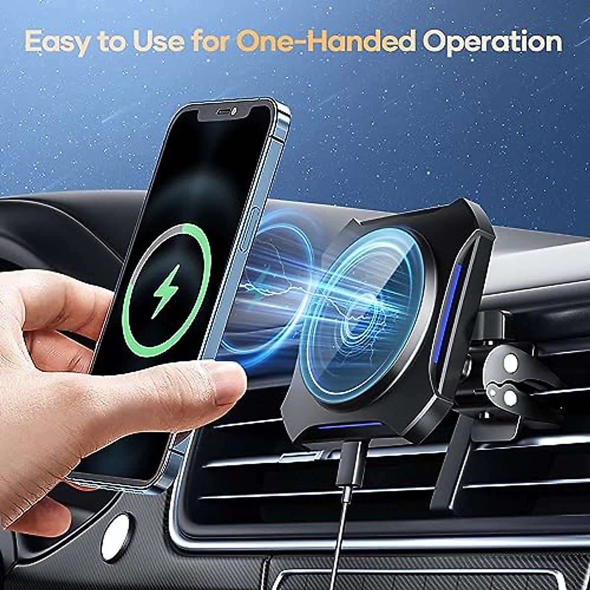 Wireless Car Charger Mount with Strong Magnetic Phone Grip, [Multi-Directional Adjustable] Convenient Wireless Charging Car Holder for iPhone 14/13/12/11/Pro Max/Samsung Galaxy (Mag-Safe)