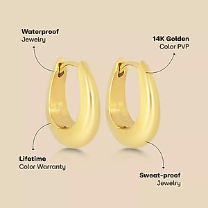 Hey Harper Iris Earrings Gold Huggie Hoop Earrings Dangle Drop - Waterproof & Sweatproof Dainty Gold Hoop Earrings for Women - Heart Pendant Earrings with 14K Golden Color PVD Coating