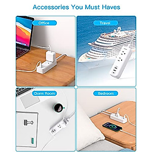 Cruise Essentials, USB C Travel Power Strip, Flat Plug Power Strip with 2 Outlets 3 USB Ports (1 USB C), 5ft Extension Cord Charging Station, Non Surge Protector for Cruise Ship, Travel, Home