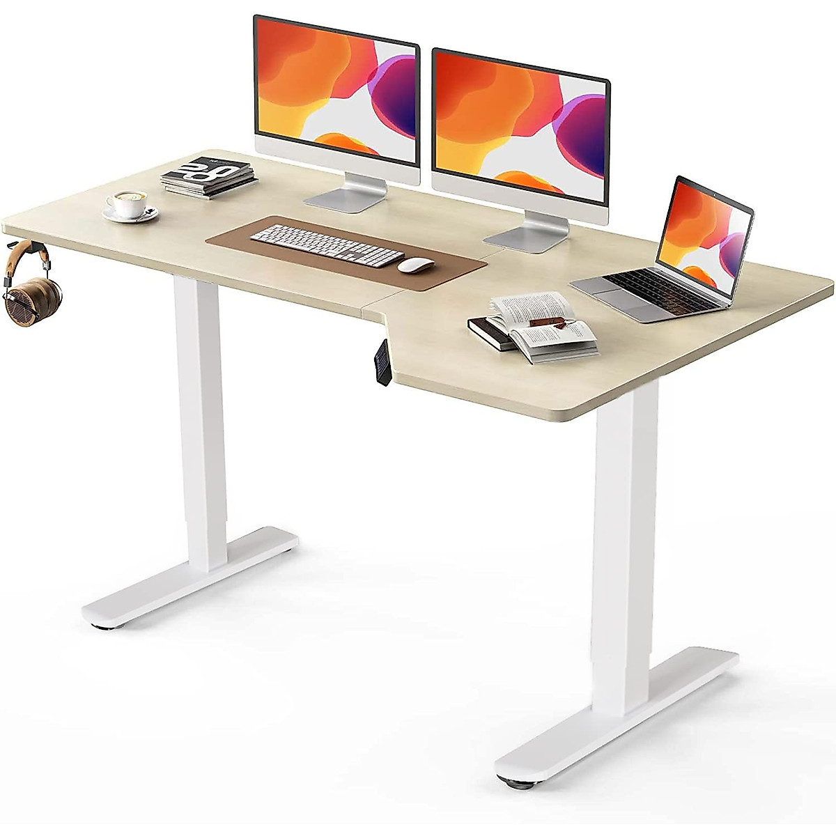 Totnz Electric Standing Desk, Height Adjustable Sit Stand up Desk, L-Shaped Memory Home Office Desk with Hook, 55 x 34 inch