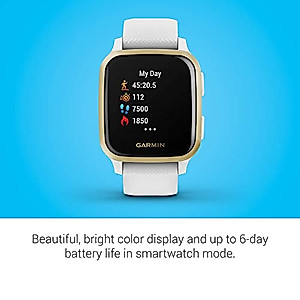 Garmin Venu Sq, GPS Smartwatch with Bright Touchscreen Display, Up to 6 Days of Battery Life, Light Gold and White (Renewed)