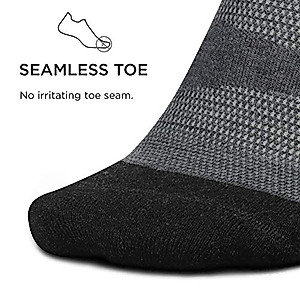 Feetures Elite Max Cushion No Show Tab Ankle Socks - Sport Sock with Targeted Compression - Grey, L (1 Pair)
