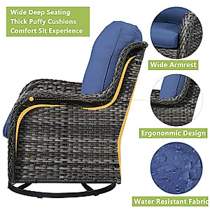 Rilyson Wicker Rocking Chair Swivel Chairs - 2 Piece Rocker Patio Chairs Set Rattan Rocking Chair for Outdoor Porch Deck Garden Backyard (Mixed Grey/Blue)