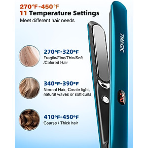 Negative Ion Flat Iron Hair Straightener, Ceramic Hair Straightener with LCD, 1" Flat Iron with 11 Heat Settings, Professional 2 in 1 Hair Iron for Thick Hair, Anti Static & Auto Shut-Off