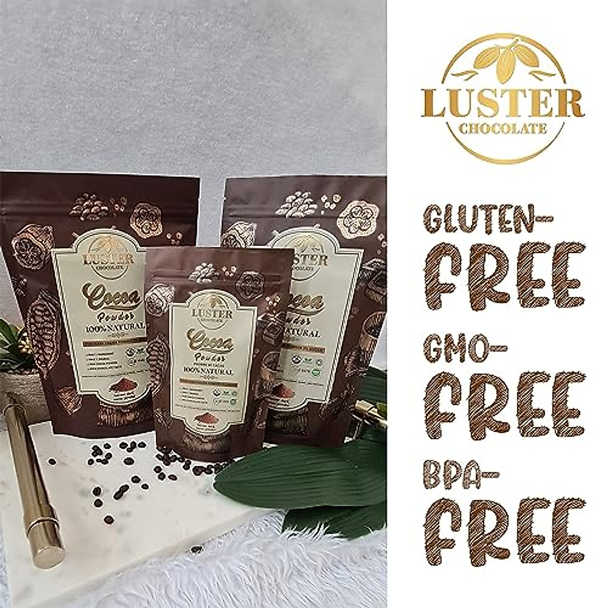 Luster Chocolate Rich Dark Cocoa Powder Unsweetened & Non GMO (16oz (454g) (1Ib))