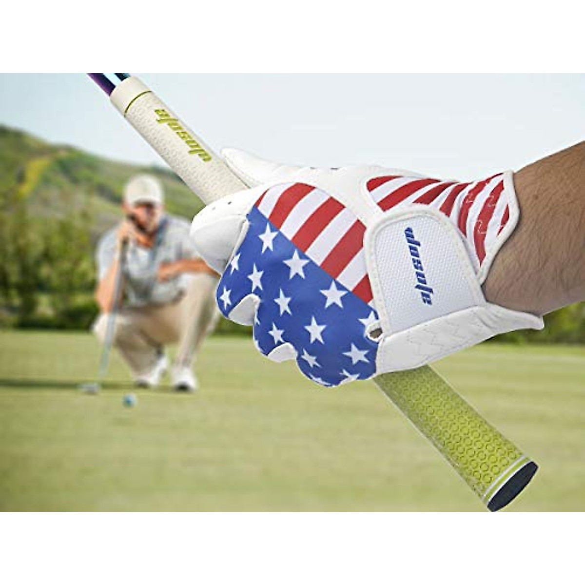 wosofe Golf Gloves Men's Left Hand Cabretta Leather with Score Counter USA Flag White Soft Breathable Professional Mini
