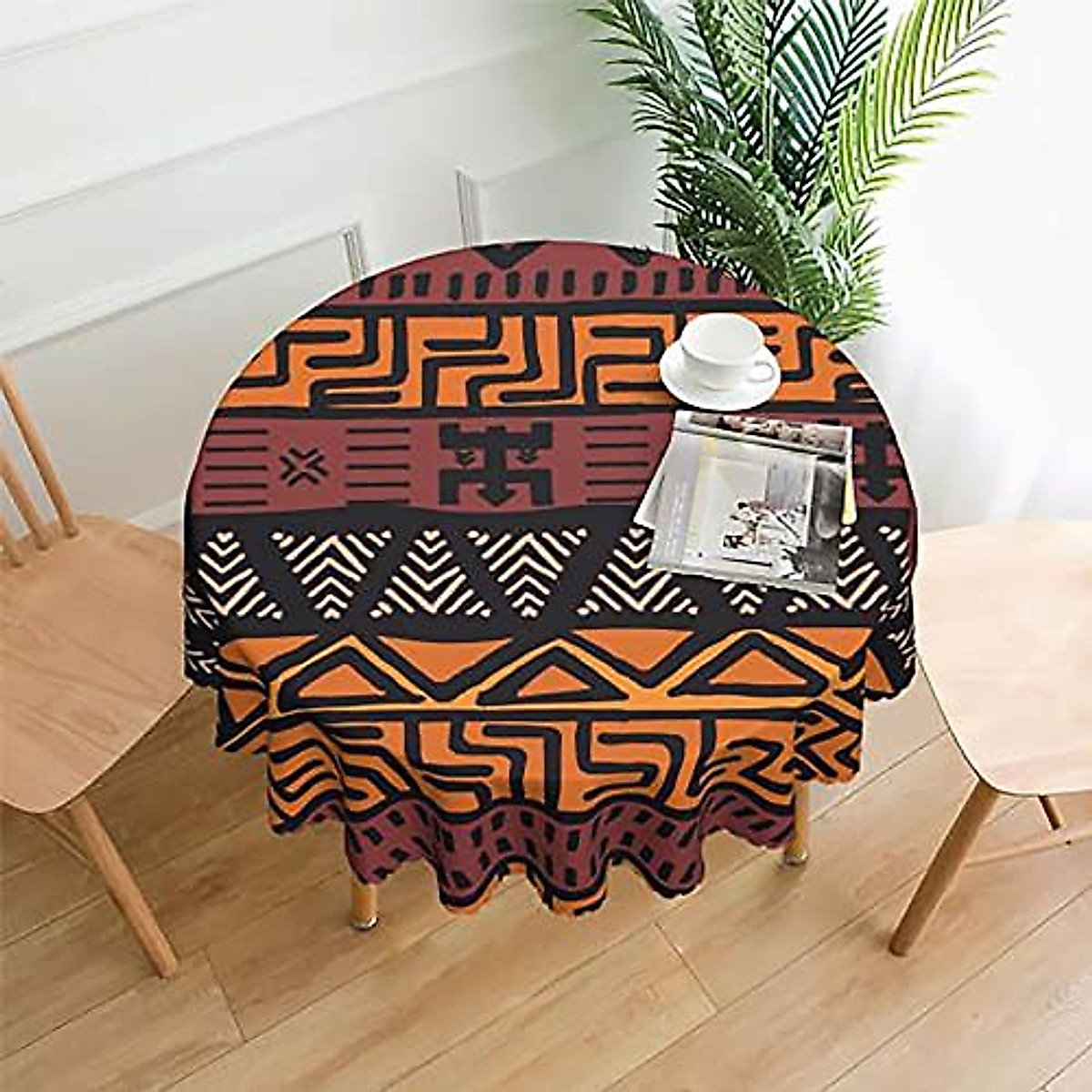 African Mud Cloth Tribal Print Round Tablecloth - 60 Inch, Water Resistant Spill Proof Washable Polyester Table Cloth,for Outdoor Picnic, Ktchen and Holiday Dinner