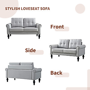 Husbedom 60.6 Inches Loveseat Sofa, Air Leather Small Couches for Small Spaces, Comfy Couch for Living Room, Bedroom, Apartment, Studio, Light Gray