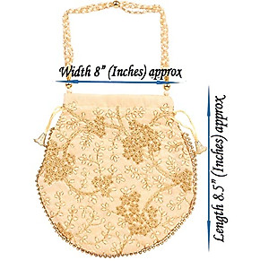 Touchstone NEW Indian Hand Embroidered Floral Shopping Gifts Jewelry Wedding Sweet Distribution Faux Pearls Strings Drawstring Pista Cream Pink Fancy Bag Purse Pouch Set Of 3 For Women.