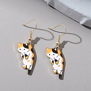 Pingyongchang Cute Animal Cat Dangle Earrings for Women Cartoon Kitten Drop Earring Party Jewelry Gifts-Colorful