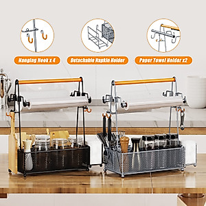 PHINOX Utensil Caddy, Silverware Caddy Condiment Caddy, Utensil Holder for Party, Picnic Flatware Caddy with Handle and Paper Towel Roll Holders, Utensil Cutlery Caddy for Camping, Kitchen (Silver)