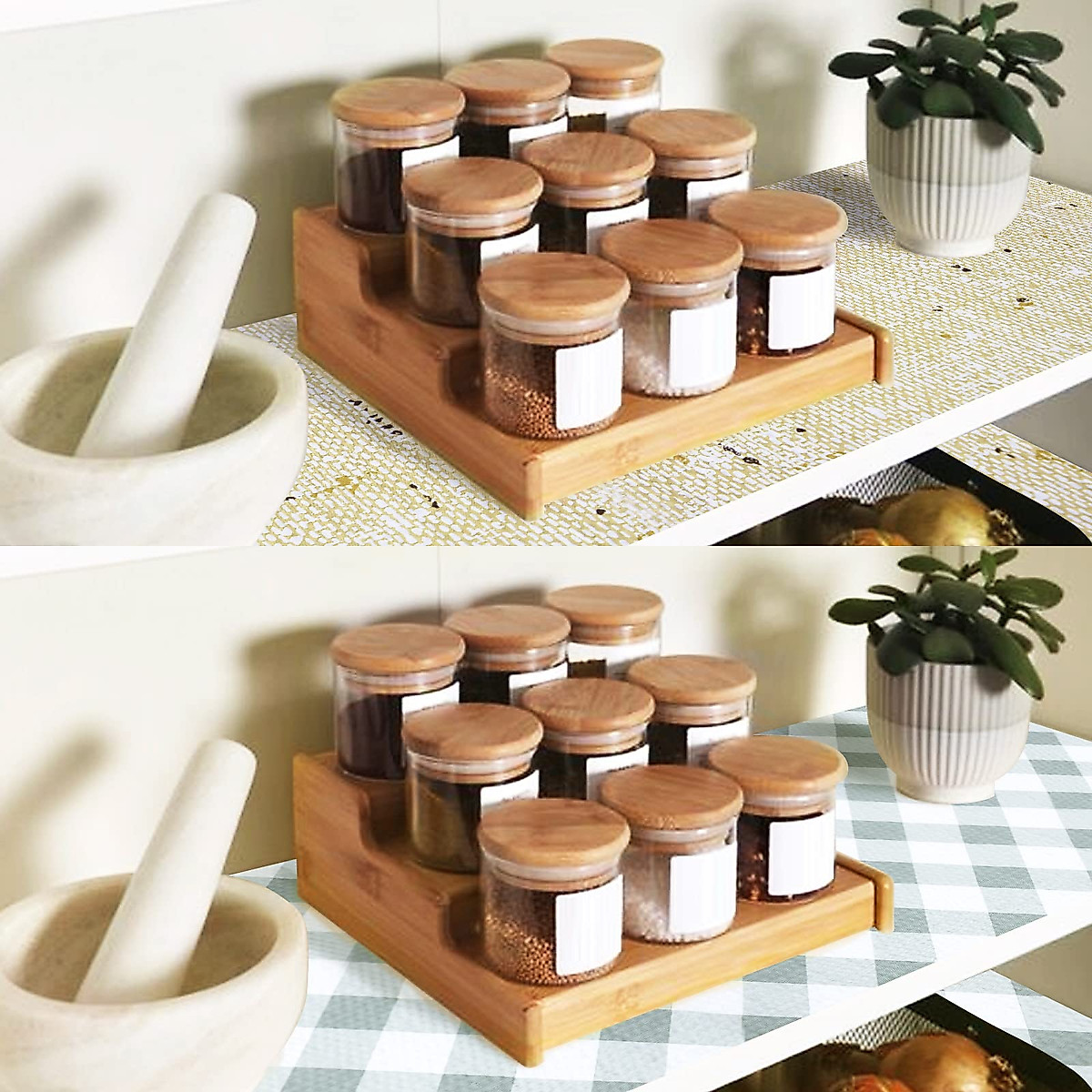 RAY STAR 12X120 Inch Shelf Liner for Kitchen Cabinets, Non-Adhesive Cabinet Liner Washable, PVC Drawer Liner for Dresser Non-Slip Bathroom (Yellow+Plaid)