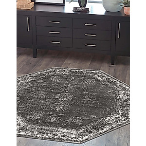 Rugs.com Monte Carlo Collection Rug – 5' Octagon Dark Gray Medium Rug Perfect for Living Rooms, Kitchens, Entryways