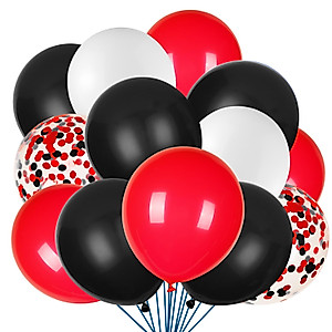 JOYYPOP 80Pcs Red White and Black Latex Balloons with Confetti Balloons for Graduation Poker Card Party Decorations,Casino Party,Race Car Party,Red and White Graduation Decorations