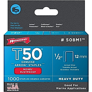 Arrow Fastener 508M1 1/2" T50 Monel Staples