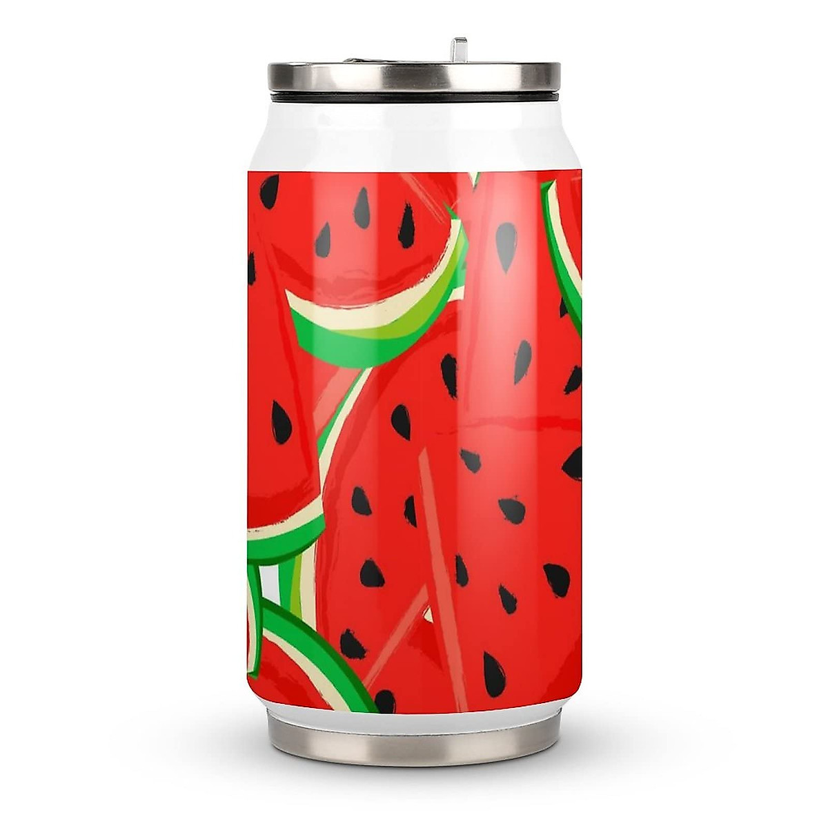 Red Watermelon Pattern 10oz Insulated Tumbler with Straw Summer Vacuum Double Wall Stainless Steel Water Bottles with Leakproof Lid,Reusable Travel Mug for Hot Cold Water in Travel Sports