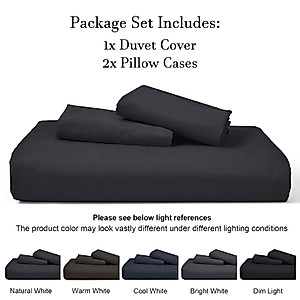 PHF 100% Washed Cotton Duvet Cover King Size, Ultra Soft Cotton Linen Tassel Like Duvet Cover Set, 3pcs Breathable Durable Duvet Cover with Pillowcases for All Seasons, 104"x90", Black