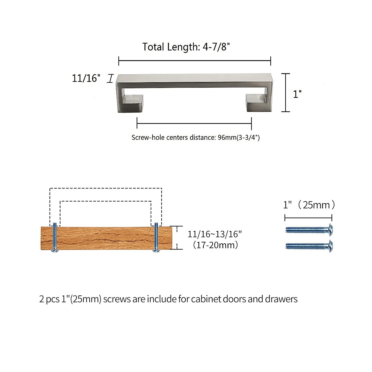 HandleMax 5" Modern Satin Nickel Kitchen Cabinet Drawer Handle Pull Hardware, 96mm (3-3/4") Hole Center, 19SN96, 15 Pack