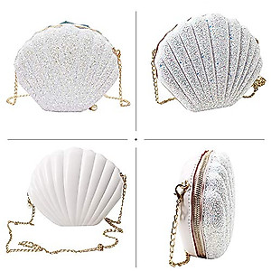 ZLM BAG US Glitter Seashell Evening Clutch Purse Mini Chain Crossbody Bag Pu Leather Shell Pearl Shoulder Bag