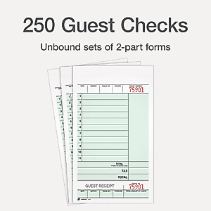 Adams Guest Check Unit Sets, 2-Part, Carbonless, White Bond/Tag, 4-1/4 x 7-1/4 Inches Detached, 250 Sets/Pack (947SWC)