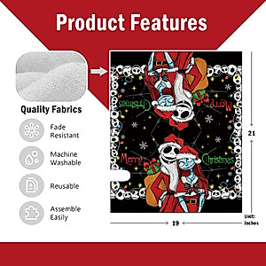 FBCOO Merry Christmas Mailbox Cover Magnetic Standard Size 21"x19", Xmas Jack Skellington Sally Skulls Decorative Post Letter Box Decor, Funny Holiday Black Garden Yard Outdoor Decoration