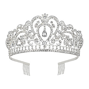 Makone Silver Crystal Crowns and Tiaras with Comb for Girls or Women Queen Crown Princess Hair Accessories Christmas Birthday Halloween Party Wedding Tiaras Valentines Gifts(Style-6)