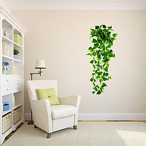 FOLUXING 1 Pack Artificial Hanging Plants, Fake Potted Plant with Black Pot for Home Indoor/Outdoor Office Garden Decor