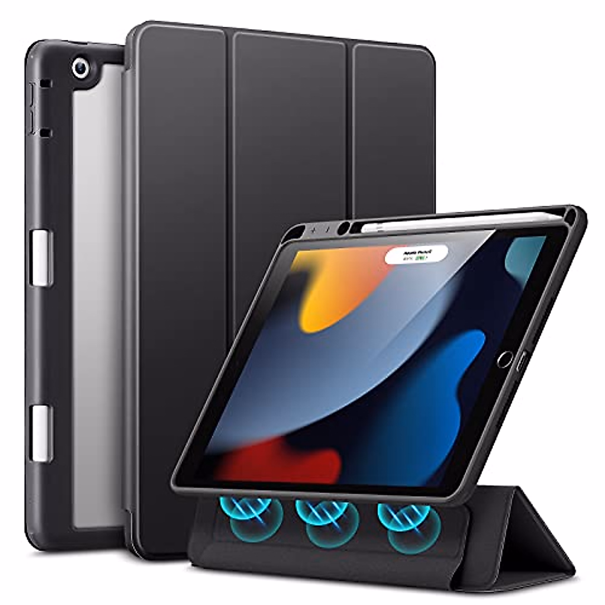 ESR for iPad Cases for 9 Generation, Hybrid Trifold Stand Case Compatible with iPad 9th/8th/7th Generation, Magnetic Detachable Cover with Pencil Holder, Auto Sleep and Wake, Rebound Series, Black