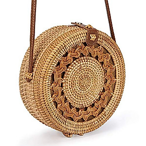 Rattan Bags for Women - Handmade Wicker Woven Purse Handbag Circle Boho Bag Bali #2 S
