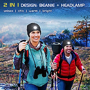 LED Beanie with Light Gifts for Men: Valentines Day Gifts for Him Birthday Gift for Dad Grandpa Husband Brother Boyfriend Him Adult Teens - Soft Warm Headlamp Hat for Camping Fishing Hunting