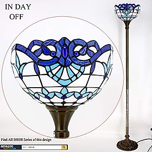 WERFACTORY Tiffany Floor Lamp Navy Blue Baroque Stained Glass Light 12X12X66 Inches Pole Torchiere Standing Corner Torch Uplight Decor Bedroom Living Room Home Office S003B Series