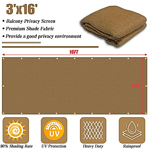 Vocray 3' x 16' Red Brown Balcony Privacy Screen Fence Cover UV Resistant Protection Heavy Duty for Deck, Patio, Backyard, Railing Shield, Cable Ties Included, 90%